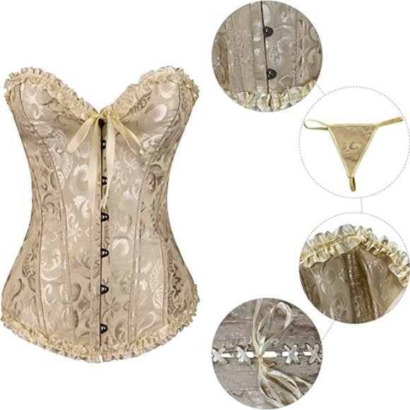 Various | Tops | Ivory Satin Corset 3x Ruffle And Ribbon Trim W Panty ...